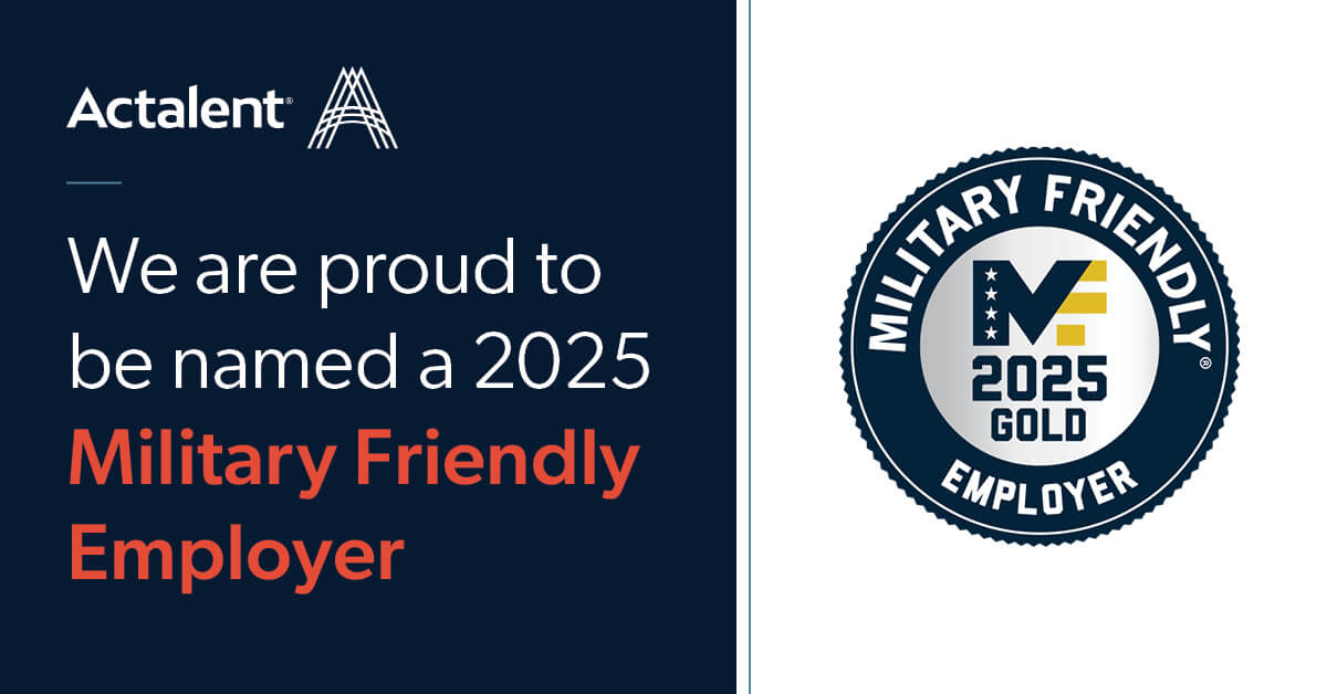 Actalent Recognized as a 2025 Military Friendly® Gold Employer