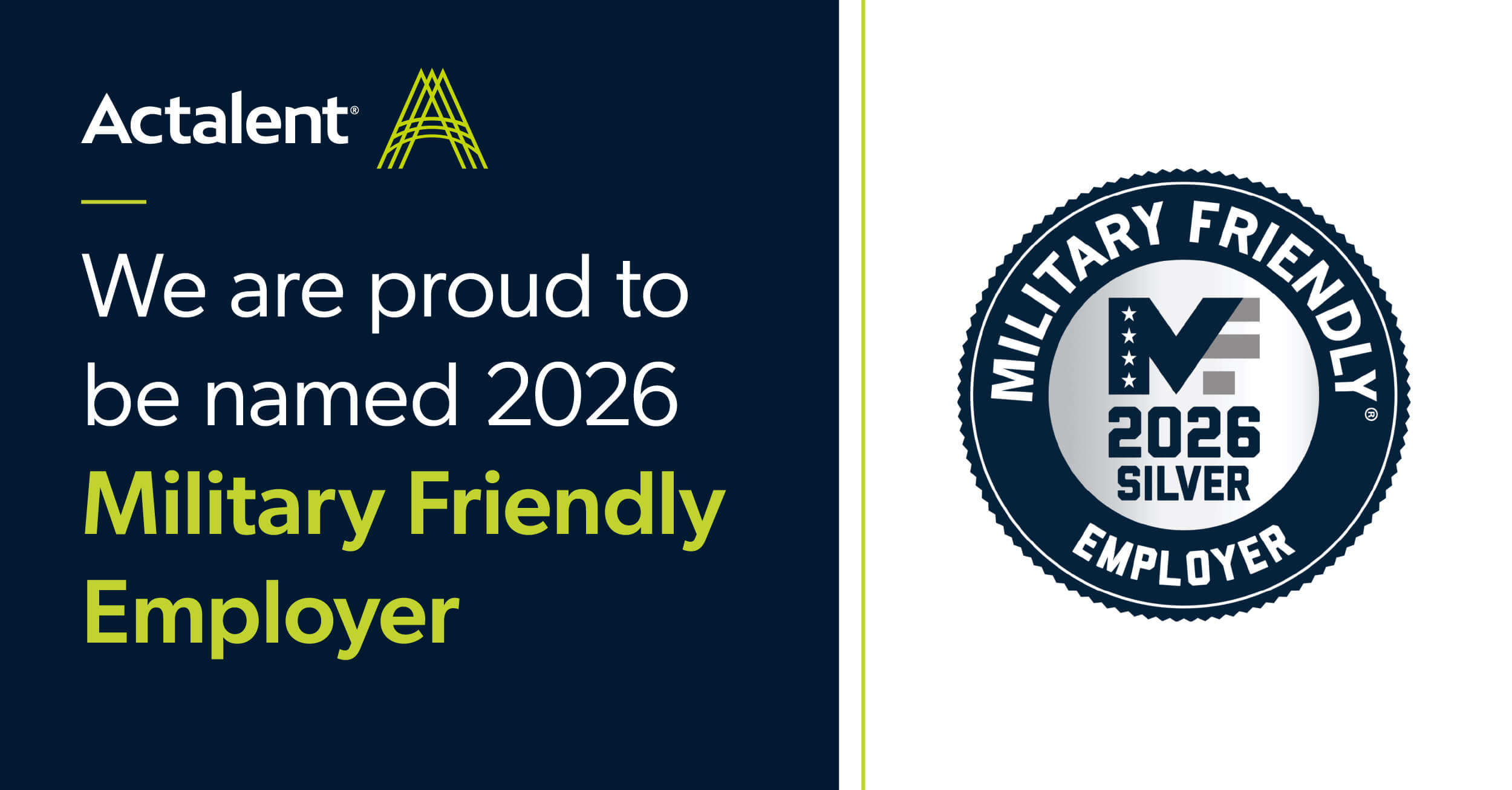 Actalent Recognized as a 2026 Military Friendly® Silver Employer