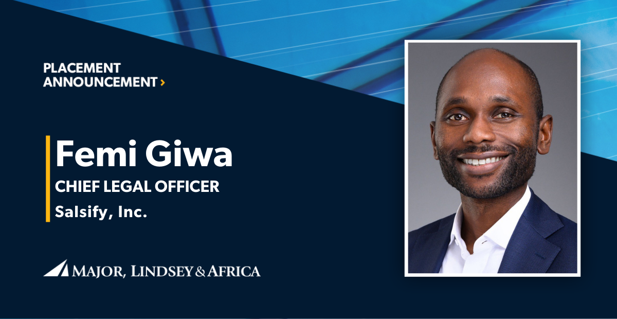 MLA Places Femi Giwa as Chief Legal Officer at Salsify, Inc.